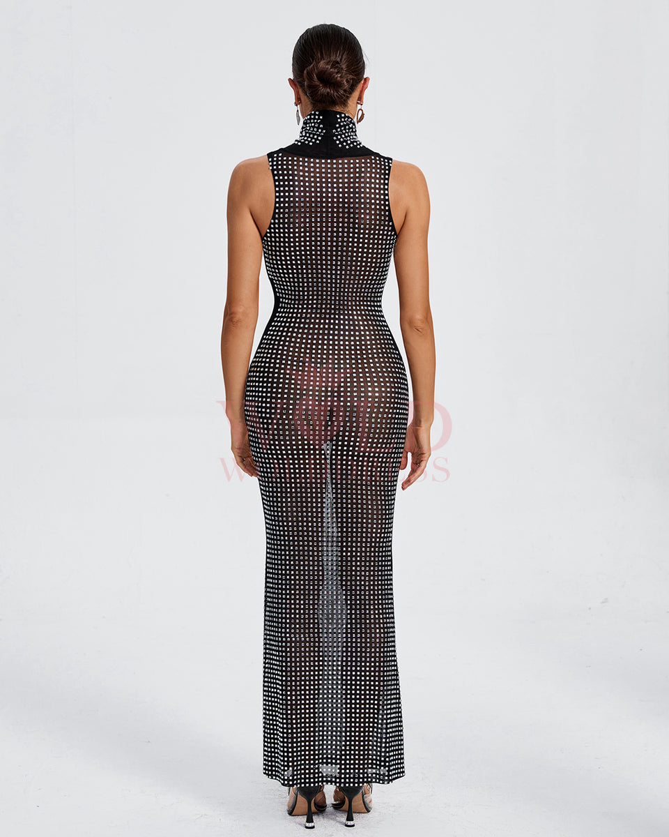 Crystal Embellished See-through Maxi Dress HL9741 | Wolddress