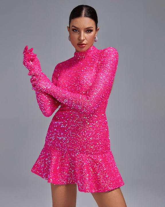 Pink Sequins Mini A-Line Dress HT980 | Wolddress – wolddress