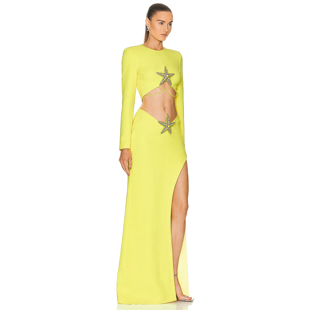 Long Sleeve 2 piece Zipper Maxi Bandage Set HL9426 | Wolddress